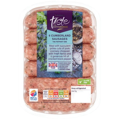 Sainsbury's British Pork Cumberland Sausages Taste the Difference (6 x ...